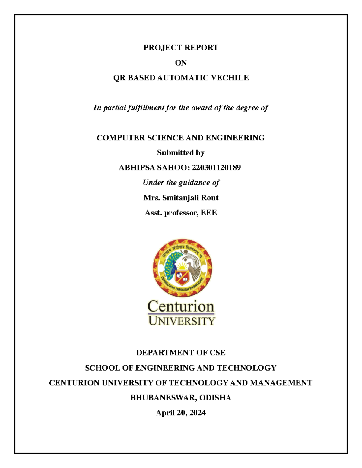 IIOT Report ABHI - l;maflqrmlqer - PROJECT REPORT ON QR BASED AUTOMATIC ...