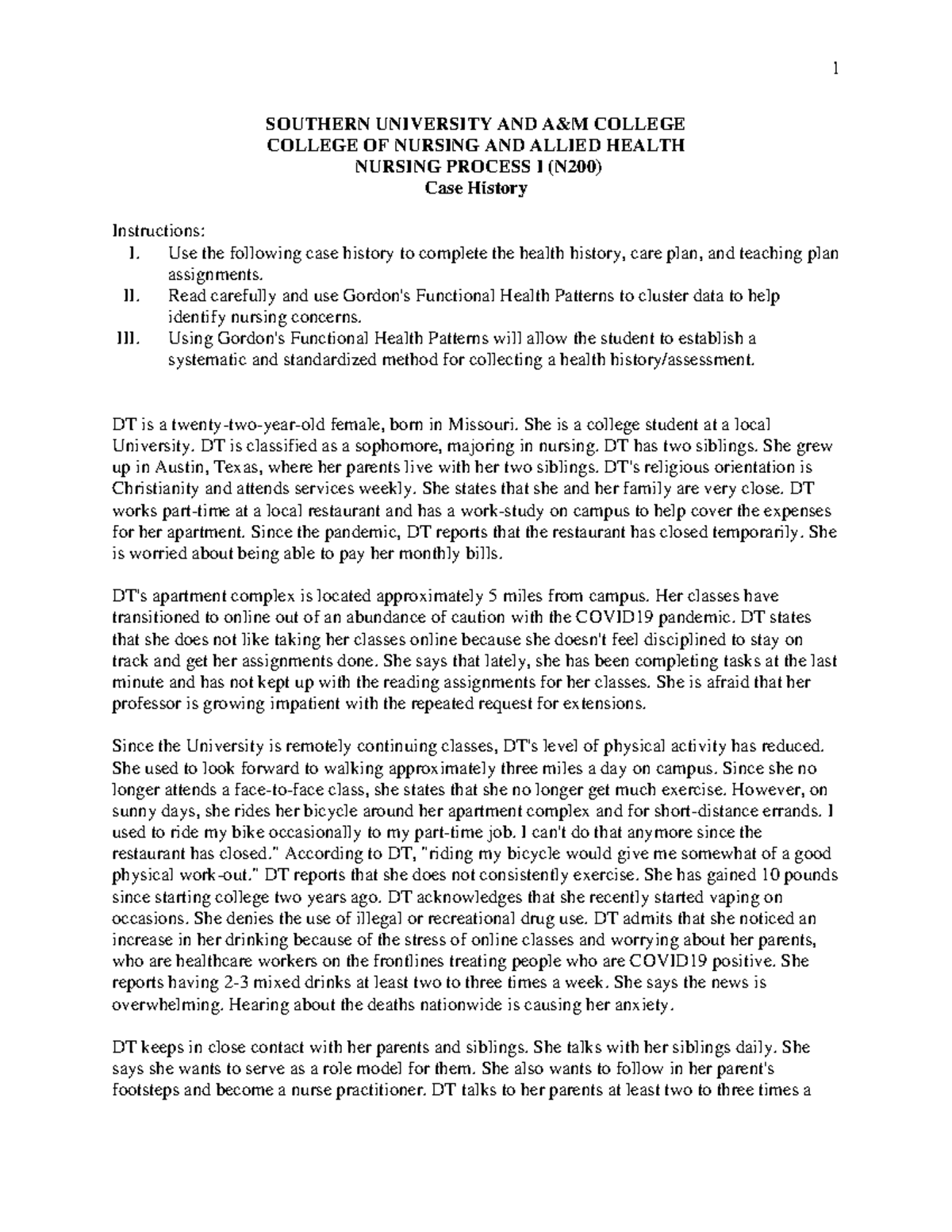 N200 CASE Study - notes - 1 SOUTHERN UNIVERSITY AND A&M COLLEGE COLLEGE ...