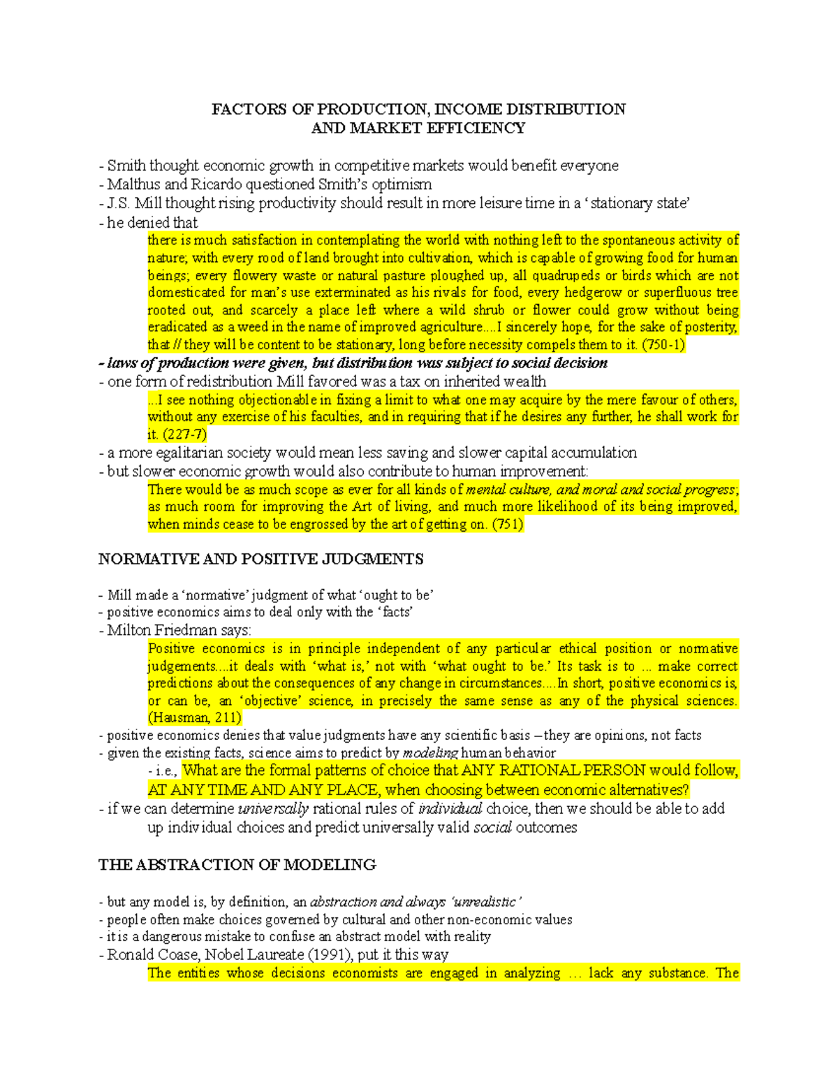 5. Precis Positive Economics - FACTORS OF PRODUCTION, INCOME ...
