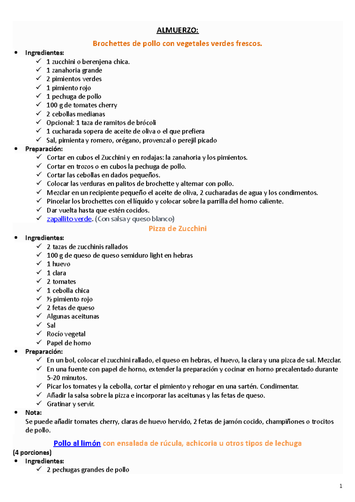 Recetas DE Comidas - menus - ALMUERZO: Brochettes de pollo con ...