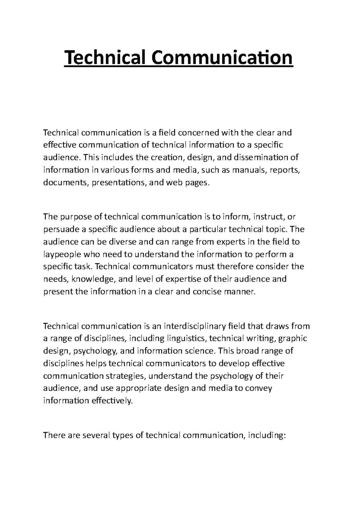 Technical Communication Notes - Technical Communication Technical ...