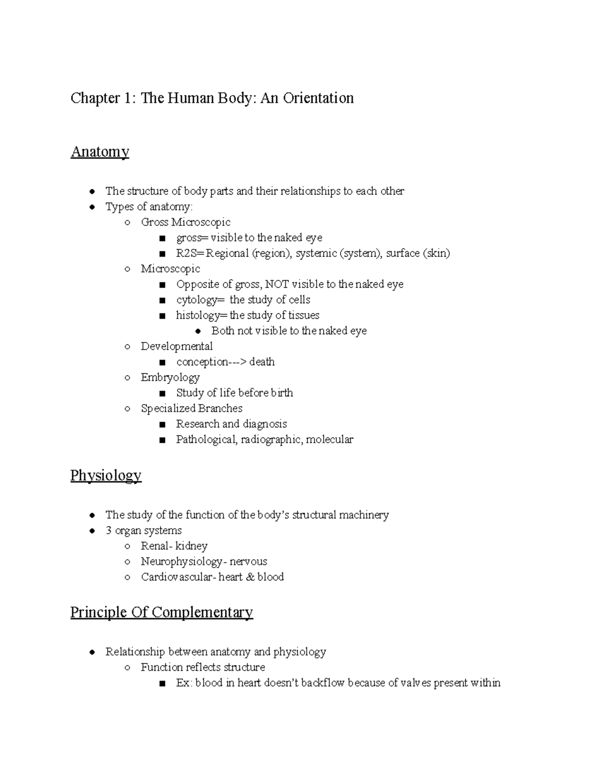 Stu Docu Notes - Chapter 1: The Human Body: An Orientation Anatomy The ...