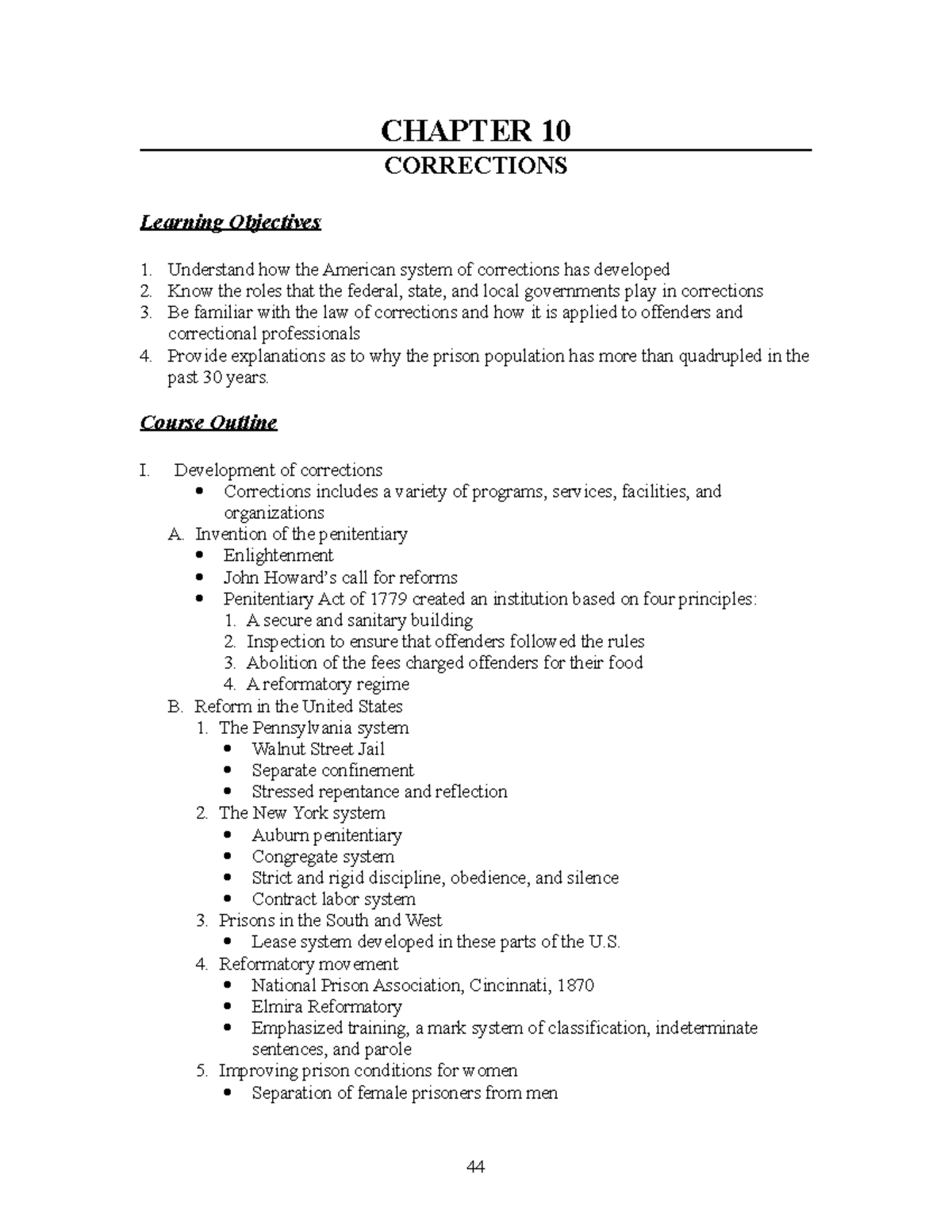 Chapter 10 outline - N/A - CHAPTER 10 CORRECTIONS Learning Objectives ...