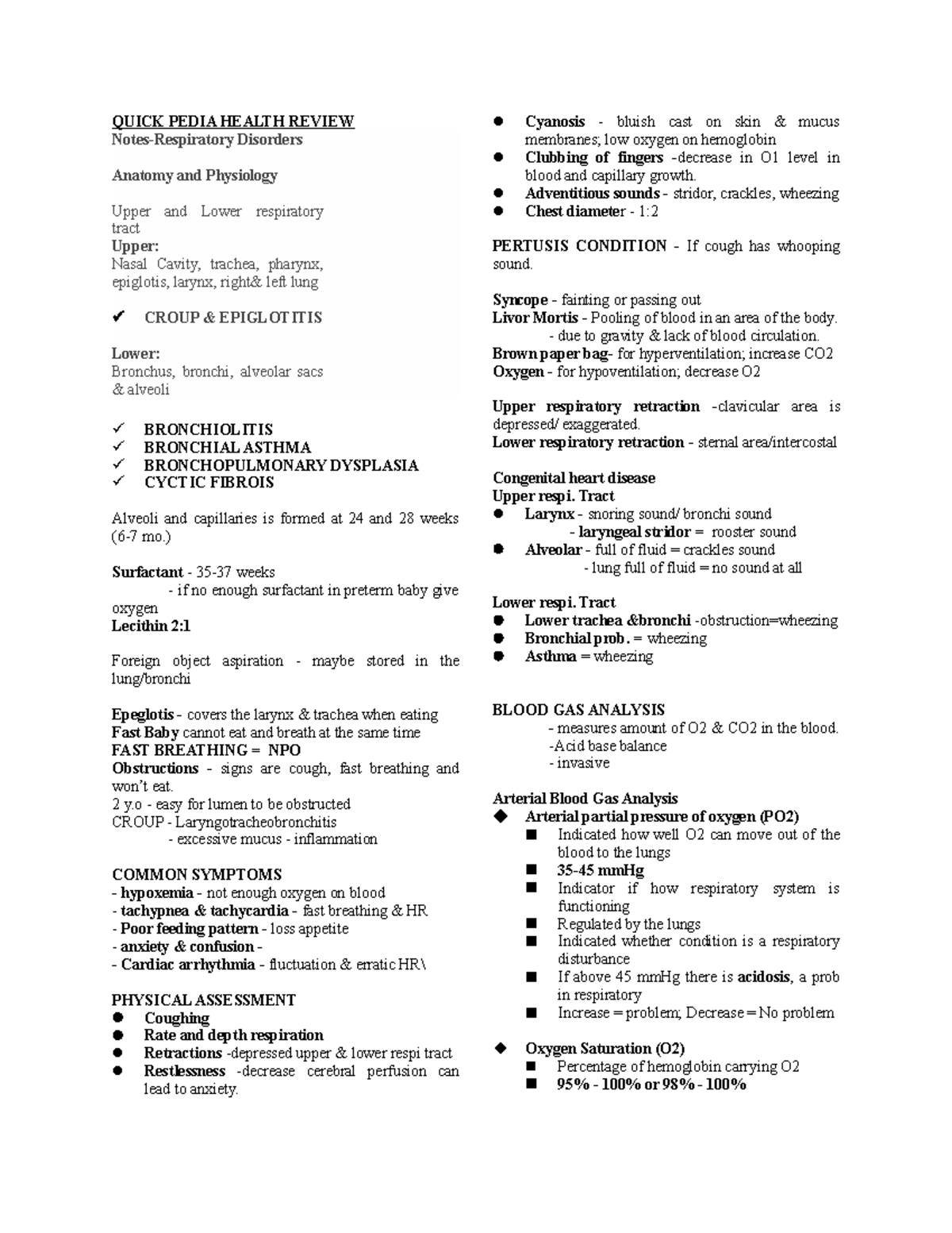 Respiratory Notes in Pediatrics - QUICK PEDIA HEALTH REVIEW Notes ...