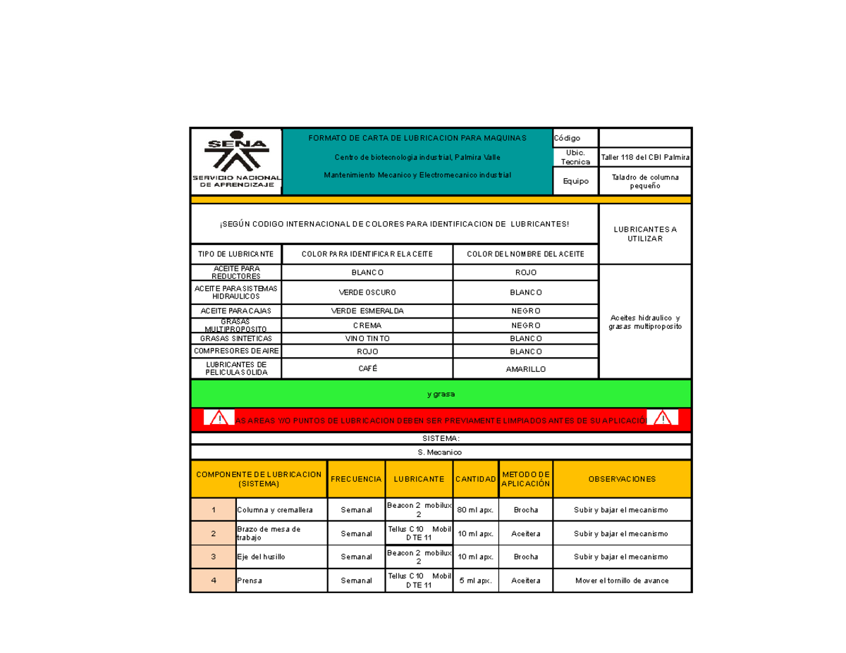 391069777 Carta de Lubricacion Taladro - FORMATO DE CARTA DE ...