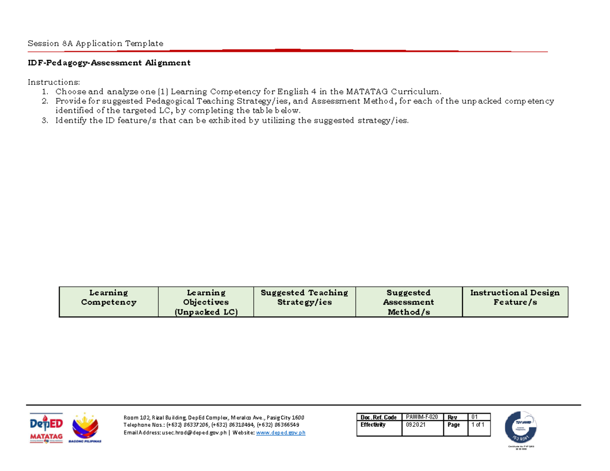 Matatag Worksheet - Room 102, Rizal Building, DepEd Complex, Meralco ...