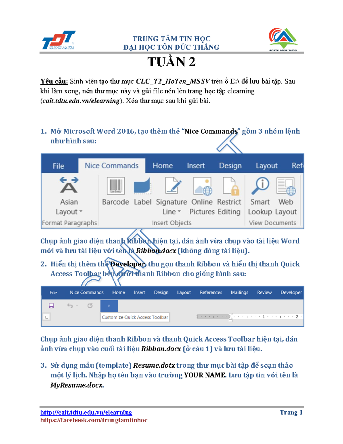 CLC BTTL Word2016 Tuan2 - TRUNG TÂM TIN HỌC ĐẠI HỌC TÔN ĐỨC THẮNG cait ...