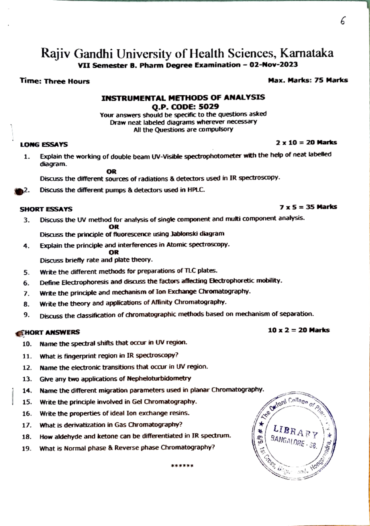 IMA - Question paper - Time: Three Hours LONG ESSAYS 3. SHORT ESSAYS 4 ...