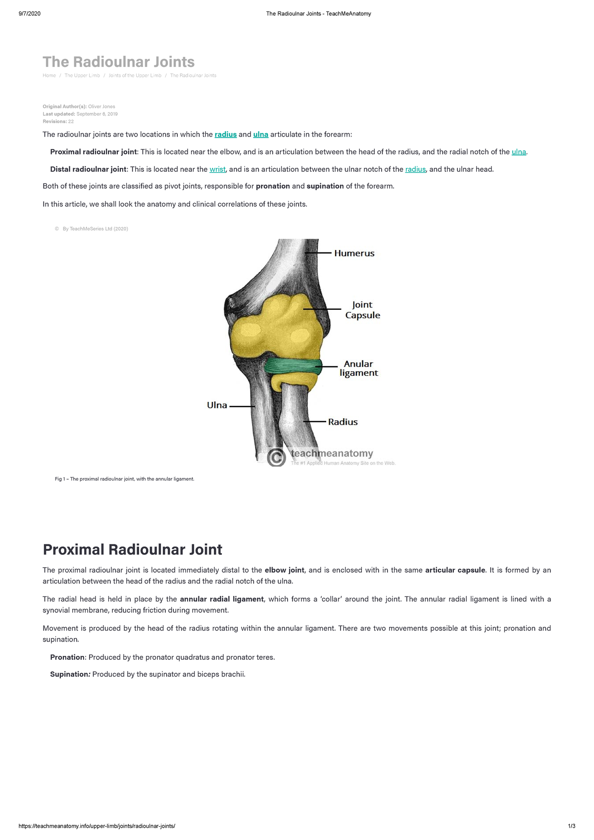 The Radioulnar Joints - Teach Me Anatomy - 9/7/2020 The Radioulnar Joints - TeachMeAnatomy - Studocu
