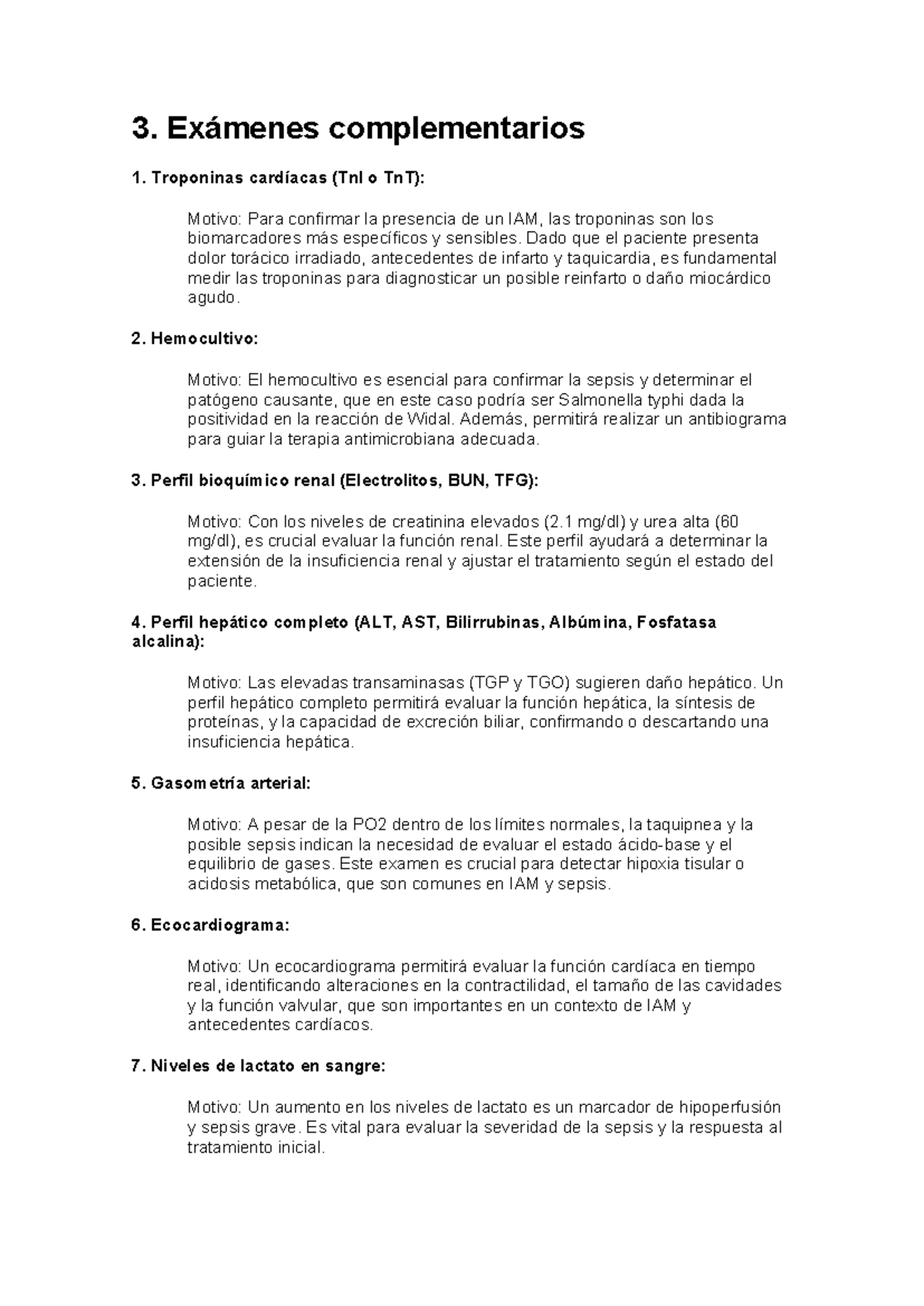 Exámenes complementarios - 3. Exámenes complementarios 1. Troponinas cardíacas (TnI o TnT ...