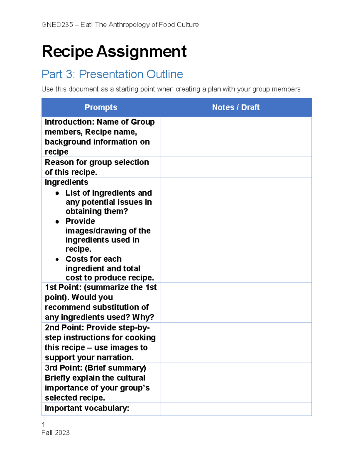 GNED235 - Recipe Assignment Part 3 - Presentation - GNED235 – Eat! The ...