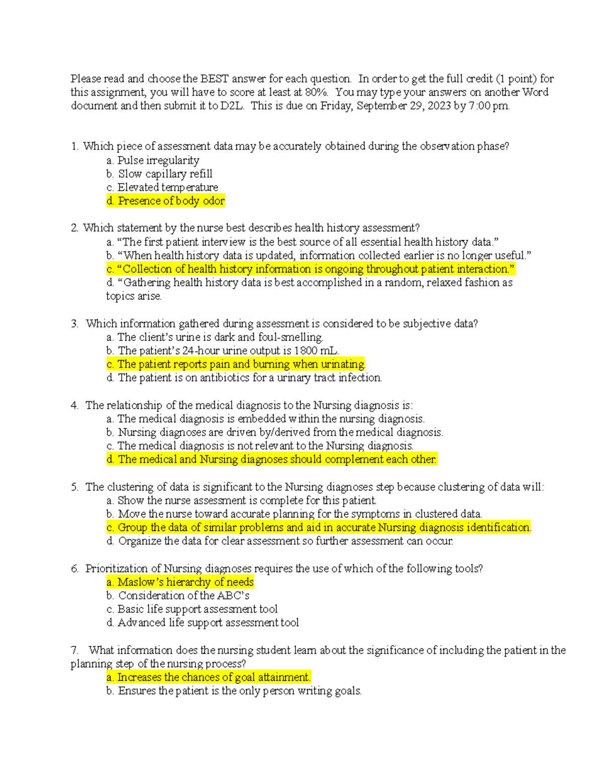 Quiz 4 1 point assignment - Please read and choose the BEST answer for ...