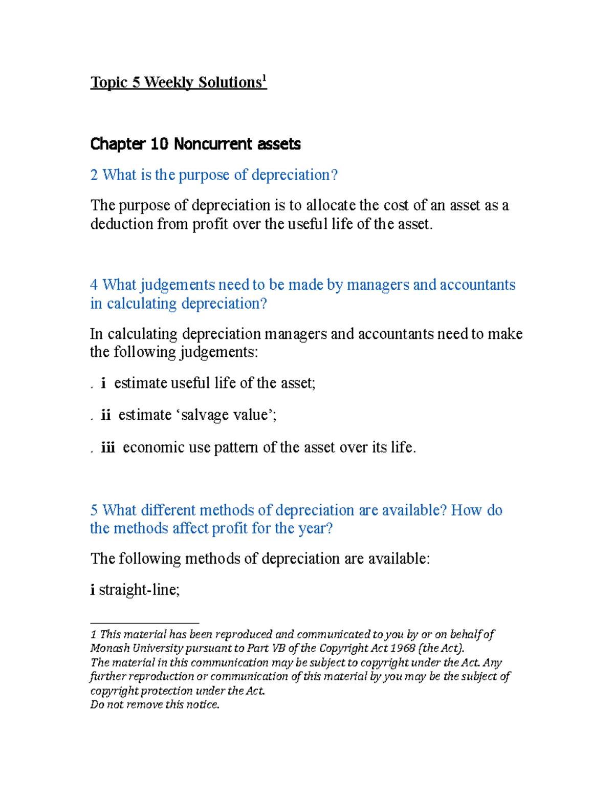 Topic 5 - Depreciation, Worksheets and GST - Topic 5 Weekly Solutions 1 ...