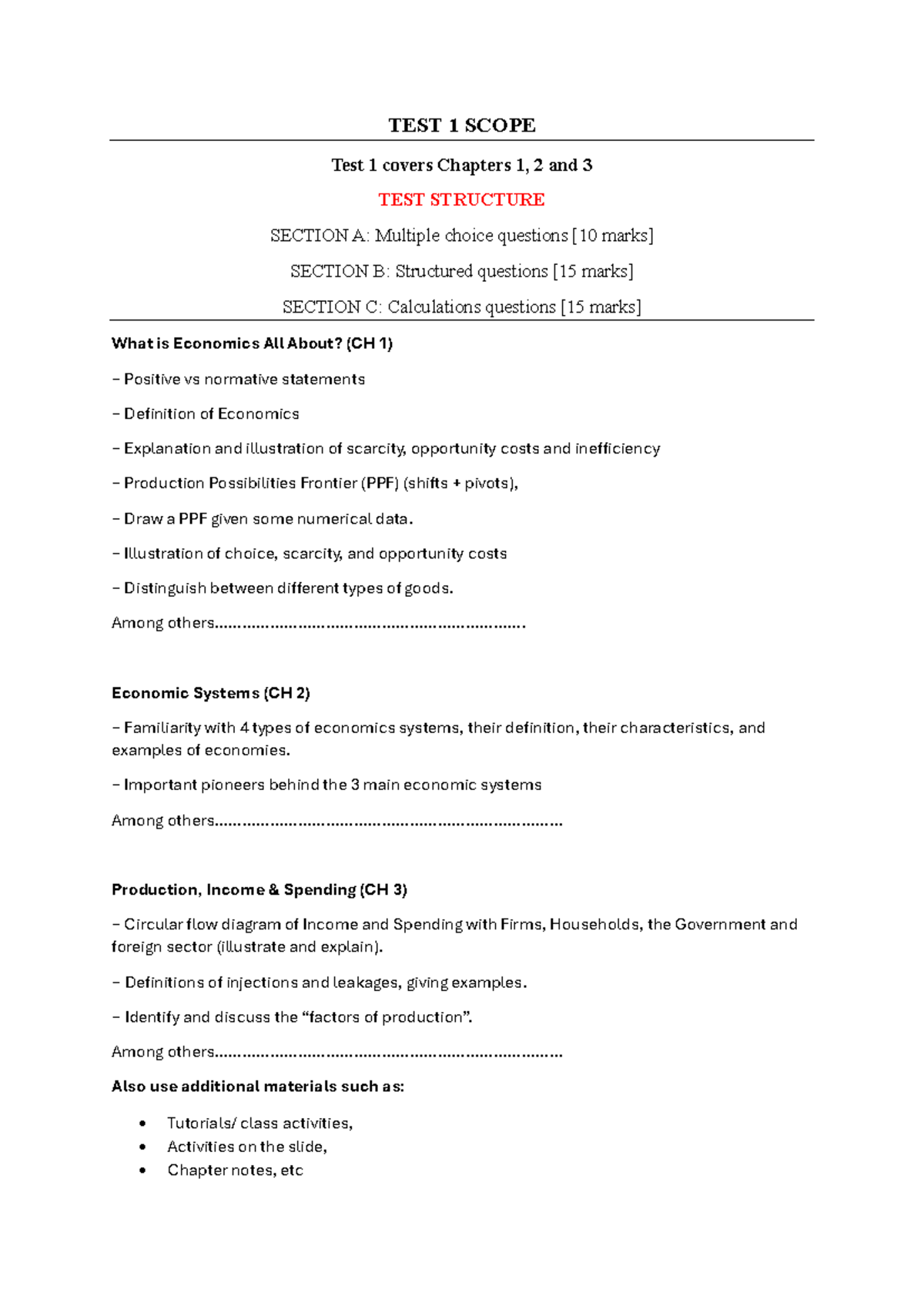 ECON 112 TEST 1 Scope - study notes - TEST 1 SCOPE Test 1 covers ...
