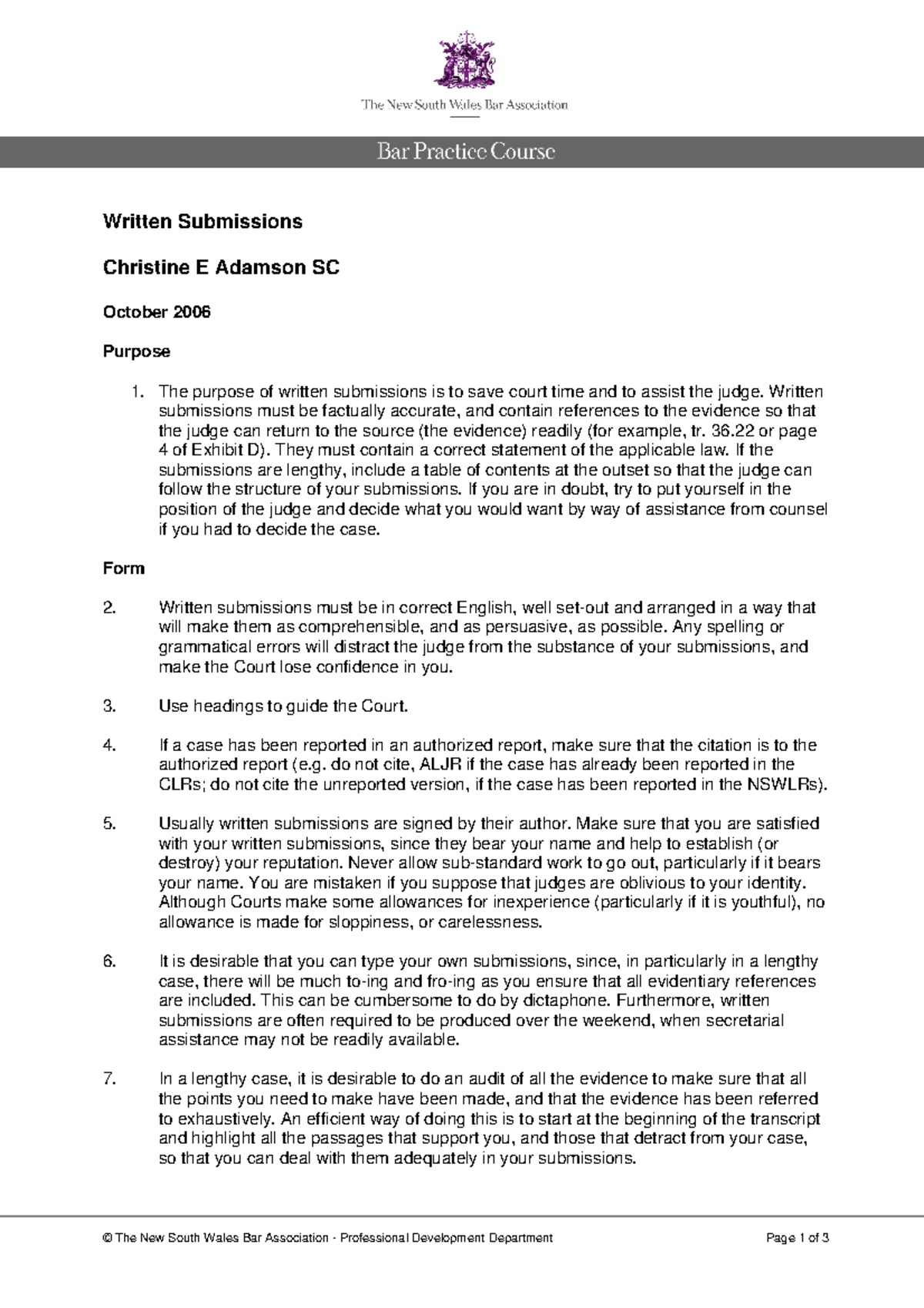 Written Submissions - Adamson SC - © The New South Wales Bar ...