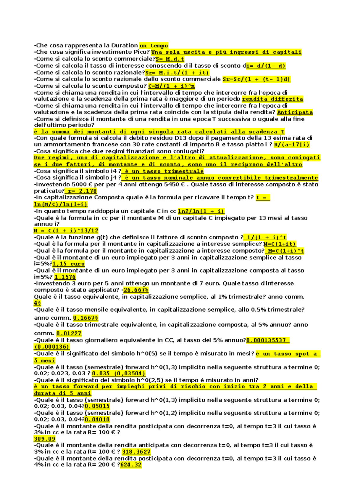 Matematica Finanziaria domande intermedie lezioni alfabetico -Che cosa ...