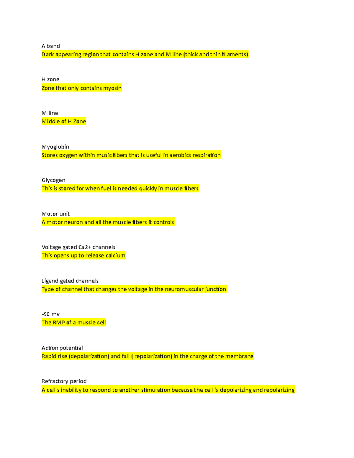 EXAM3 SET 2 OF 3.BIOL 2214 - A band Dark appearing region that contains ...