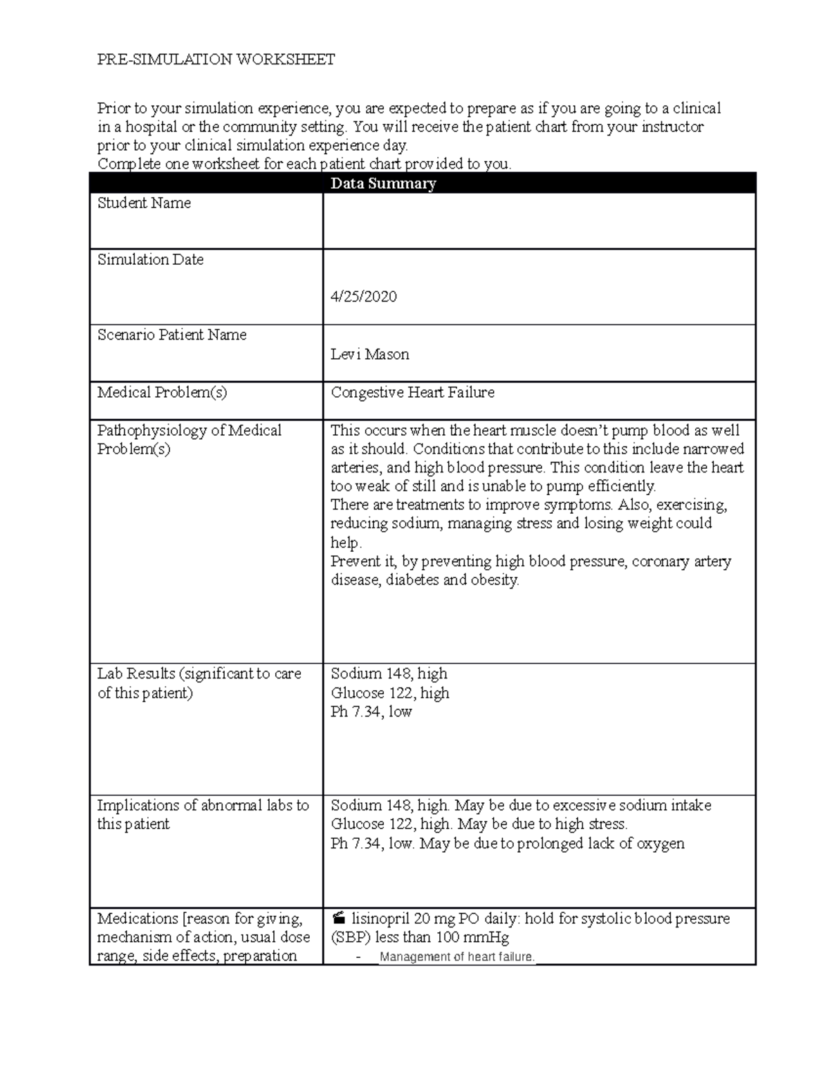 LEVI Mason.Pre sim CHF.worksheet LEVI Mason - PRE-SIMULATION WORKSHEET ...
