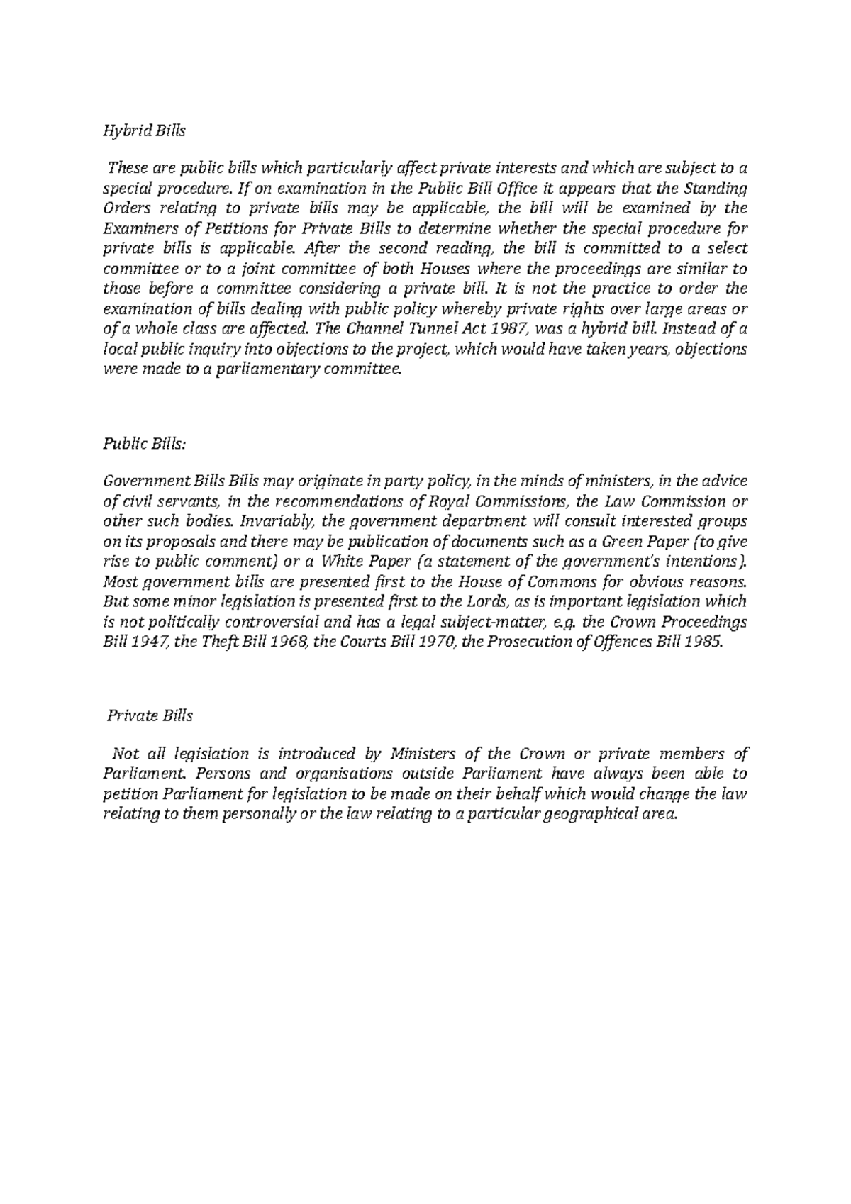 Types of bills - Hybrid Bills These are public bills which particularly ...