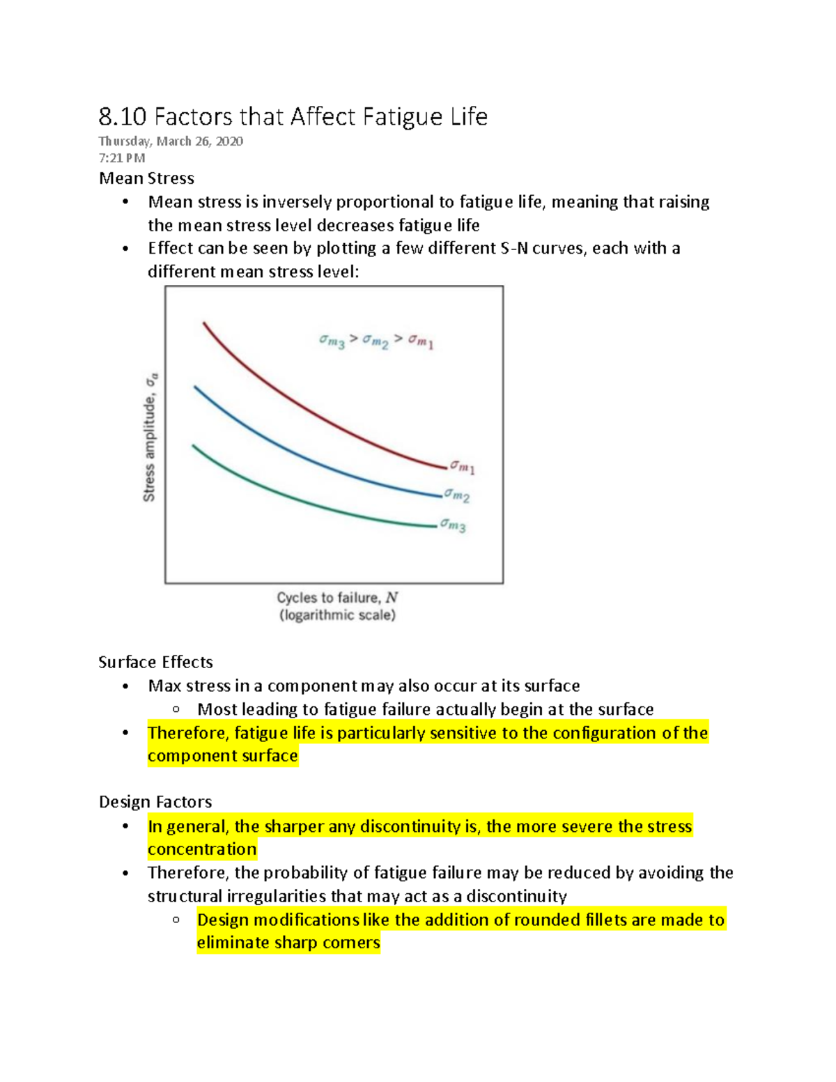 MSE 250 Ch. 8.10-8.12 - 8 Factors that Affect Fatigue Life Thursday ...