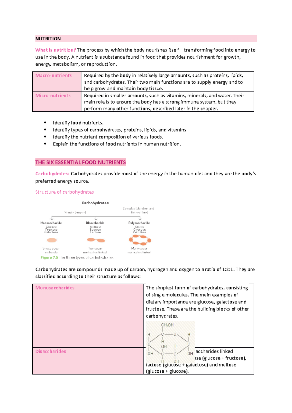 Nutrition Study Notes - NUTRITION What is nutrition? The process by ...