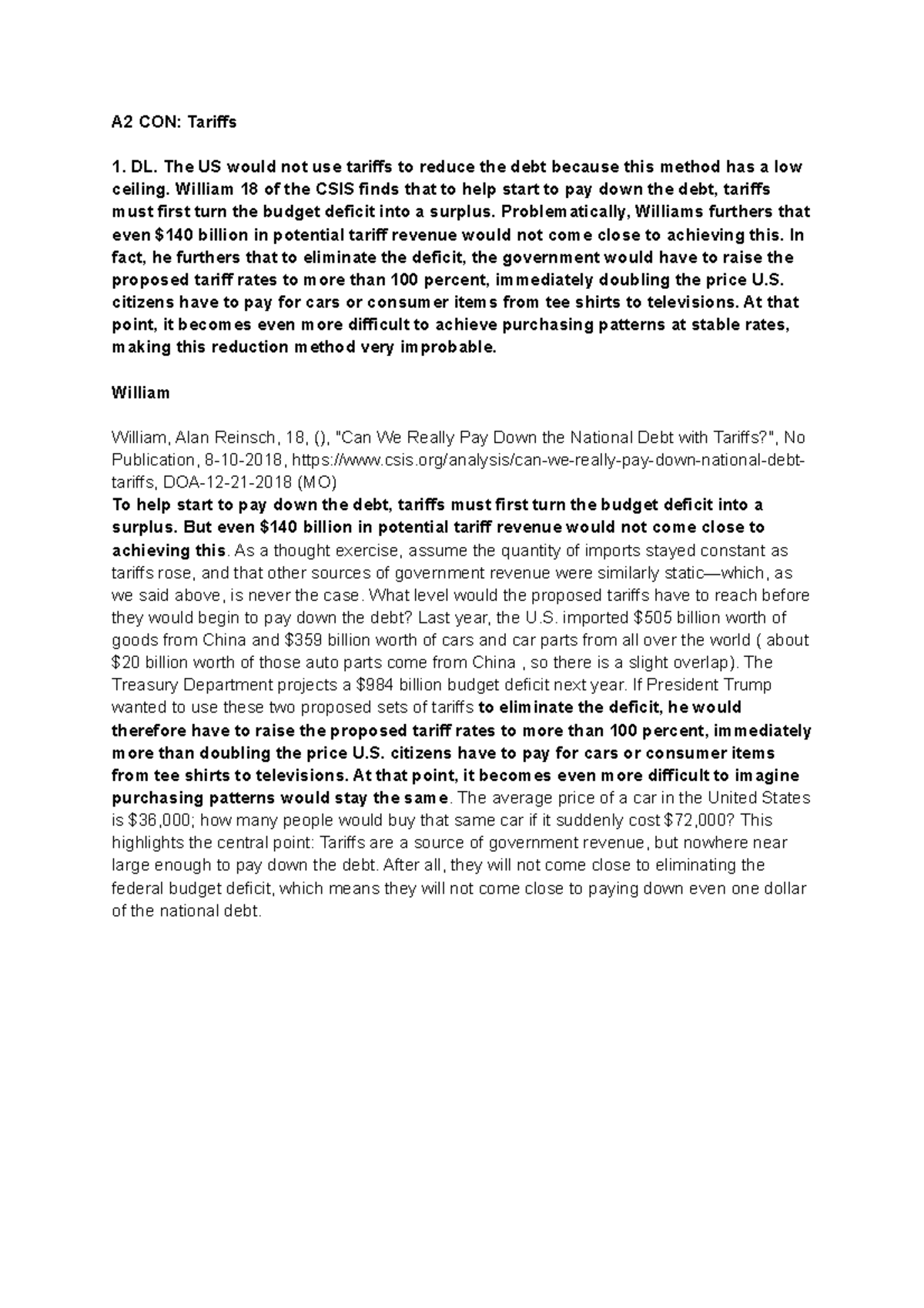 Tariffs - an example of a Public Forum debate block. - A2 CON: Tariffs ...