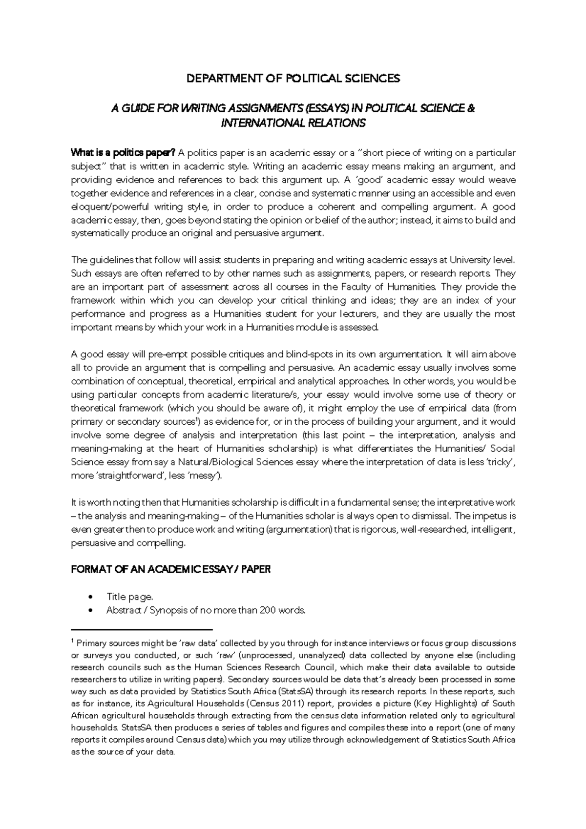 Assignment Writing guidelines - DEPARTMENT OF POLITICAL SCIENCES A ...
