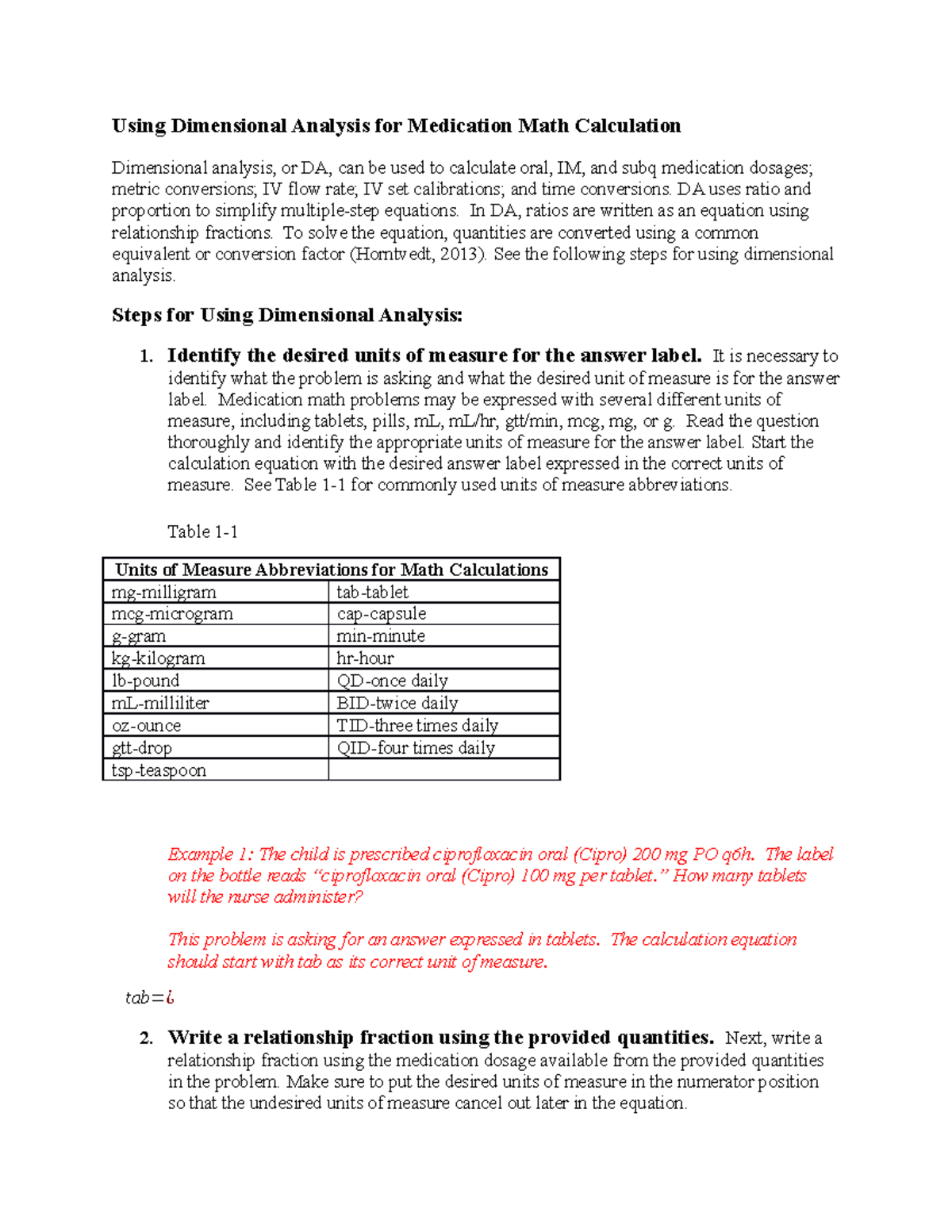 Pediatric Med Math Student Version - Using Dimensional Analysis for ...