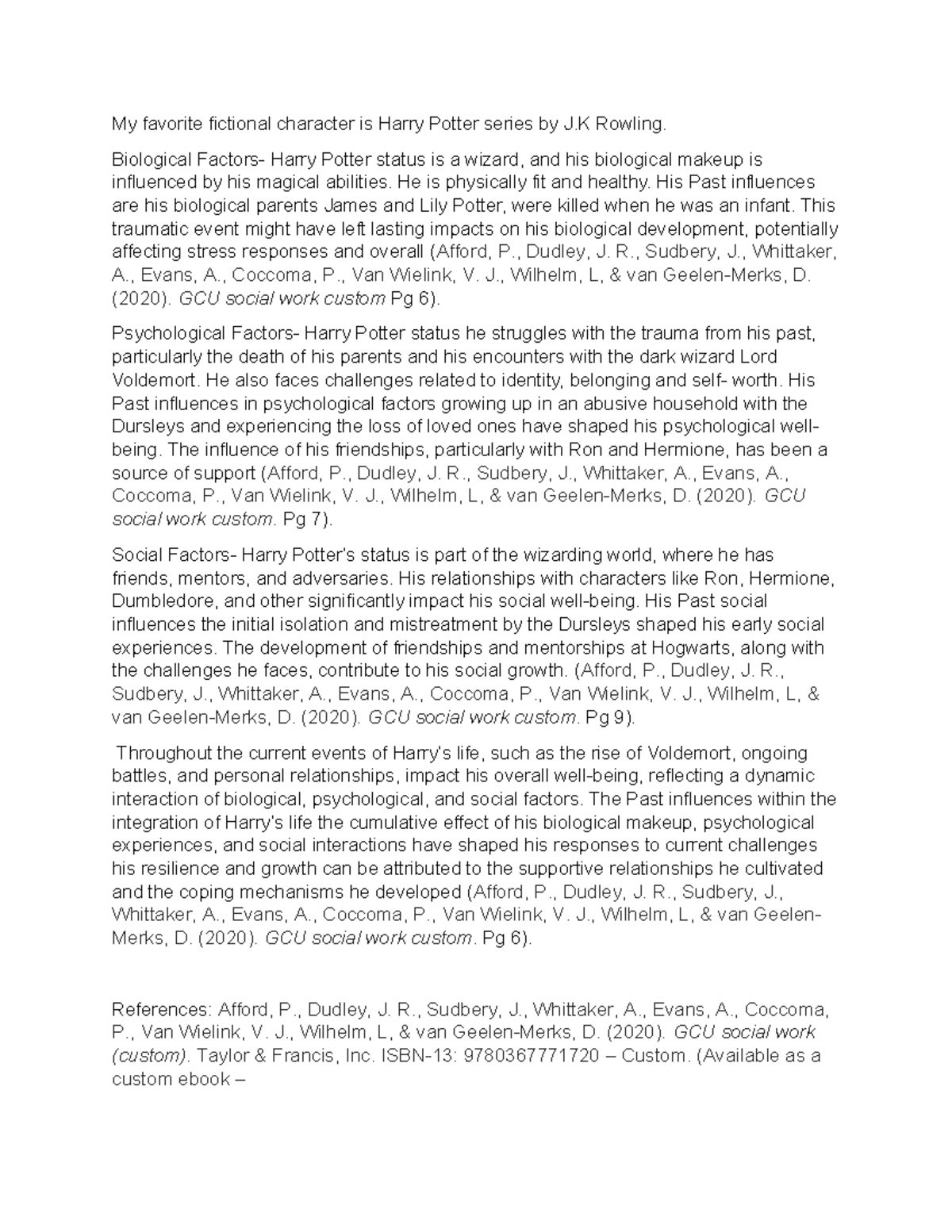 SWK 290 Topic 1 - My favorite fictional character is Harry Potter ...