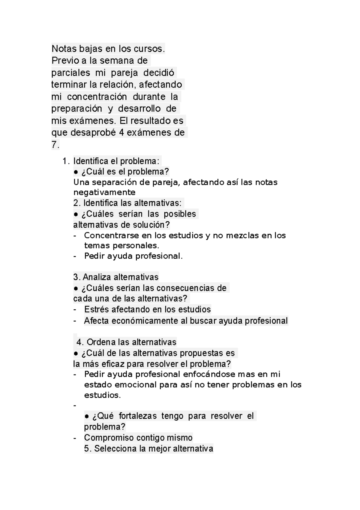 Notas bajas en los cursos Grupo 1 - Notas bajas en los cursos. Previo a ...