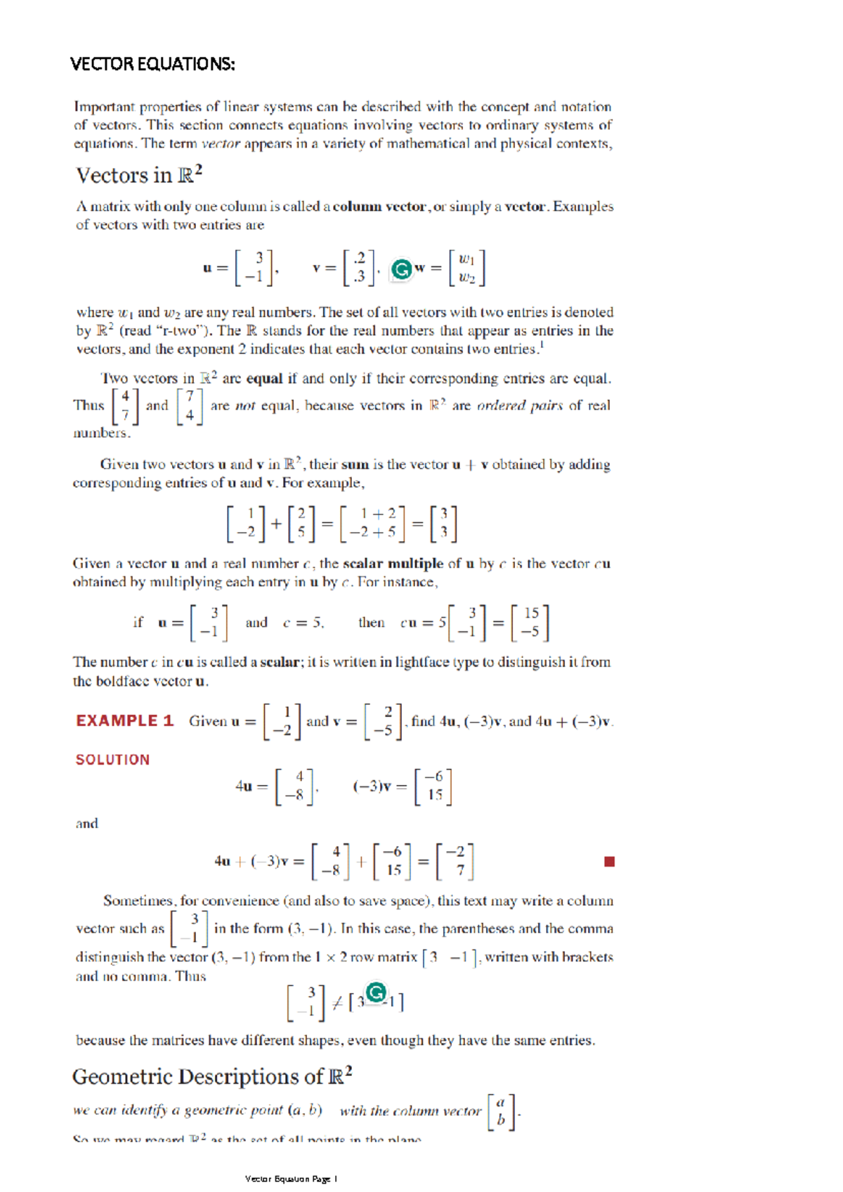Vector Equations - Business mathematics and linear algebra - VECTOR ...