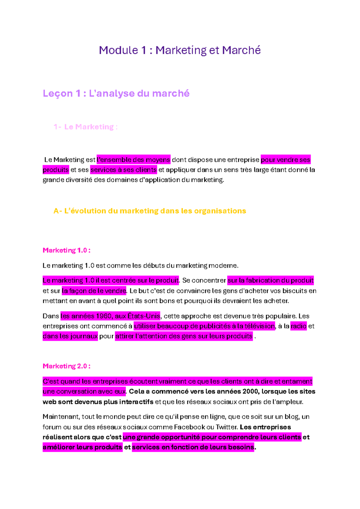 Module 1 Marketing - Module 1 : Marketing et Marché Leçon 1 : L'analyse ...