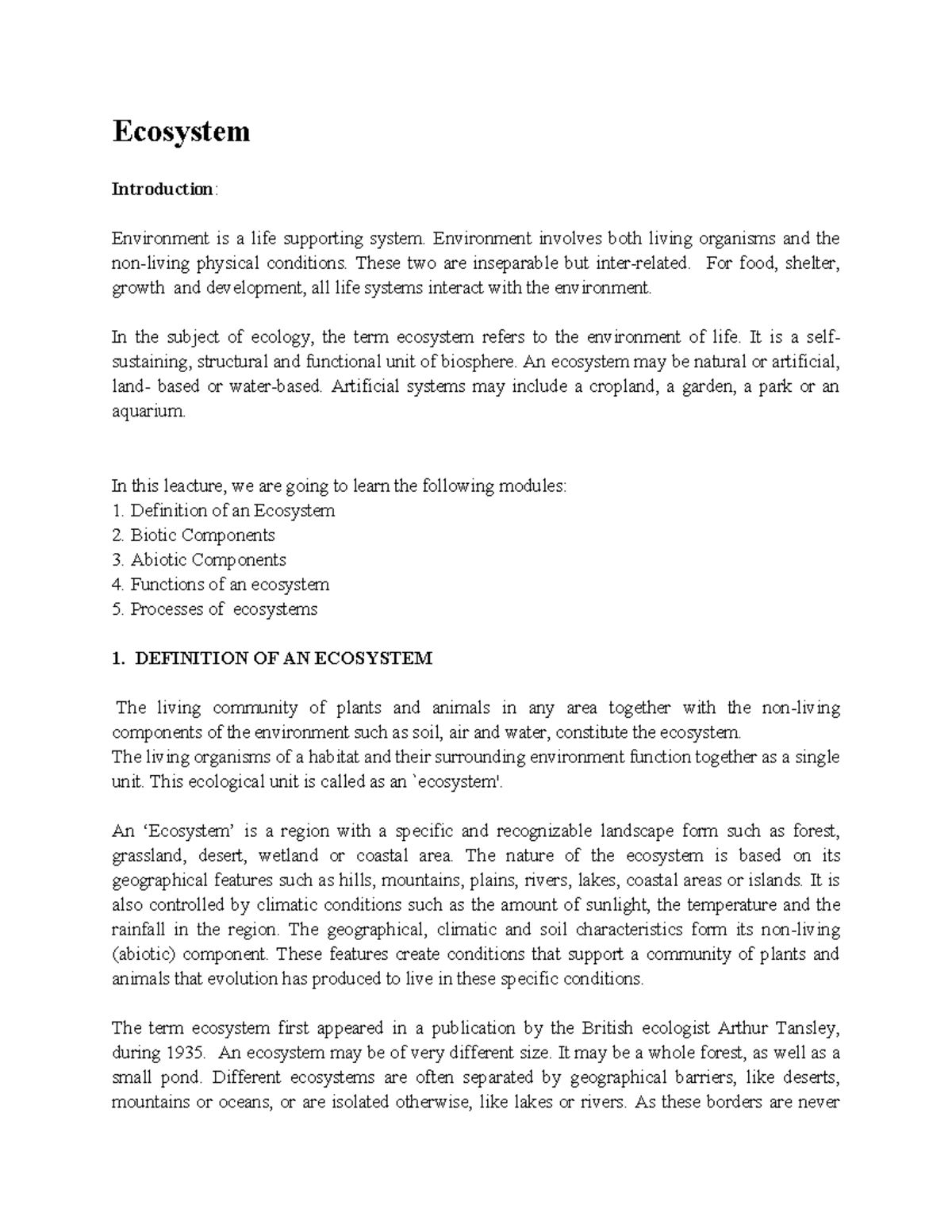 Components of Ecosystem - Ecosystem Introduction: Environment is a life ...