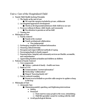 Peds Study Guide Exam IV - I. Concepts related to family centered care ...