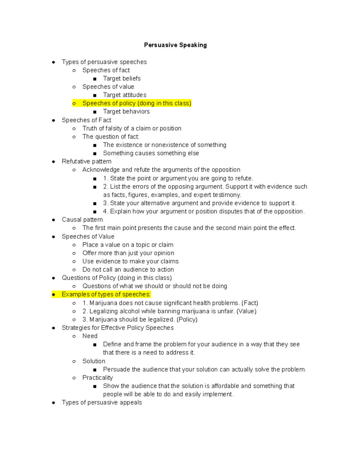 Persuasive Speaking Notes - Persuasive Speaking Types of persuasive ...