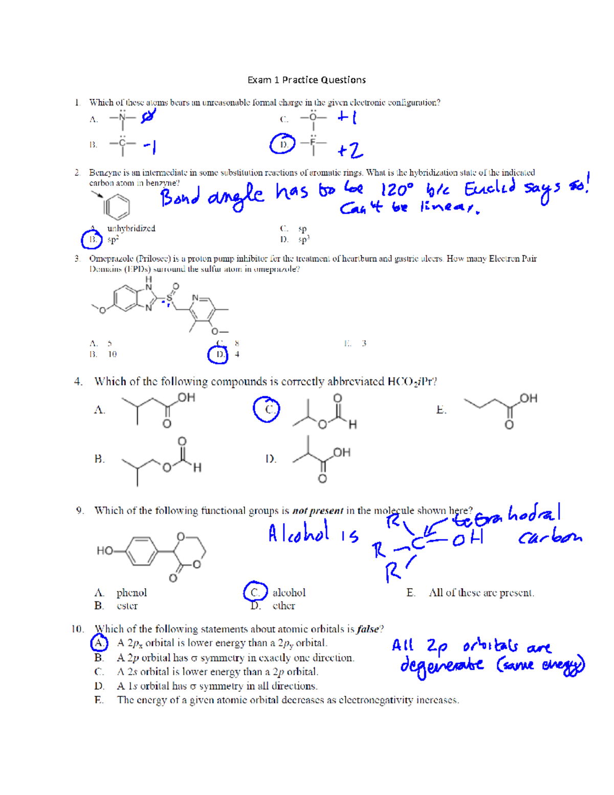 Exam 1 Practice KEY - CHEM 2212 - Exam 1 Practice Questions - Studocu