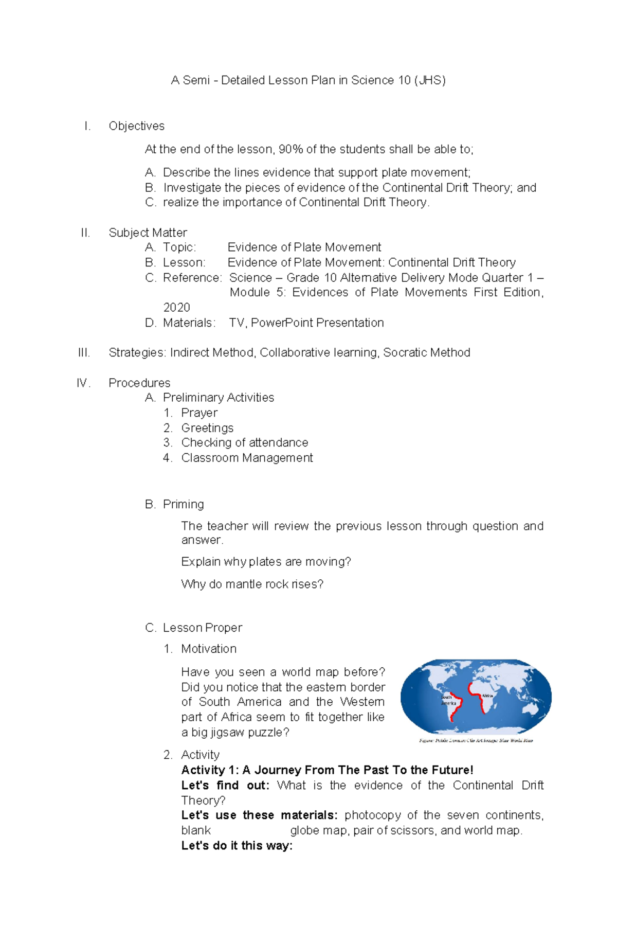 sample lesson plan - A Semi - Detailed Lesson Plan in Science 10 (JHS ...
