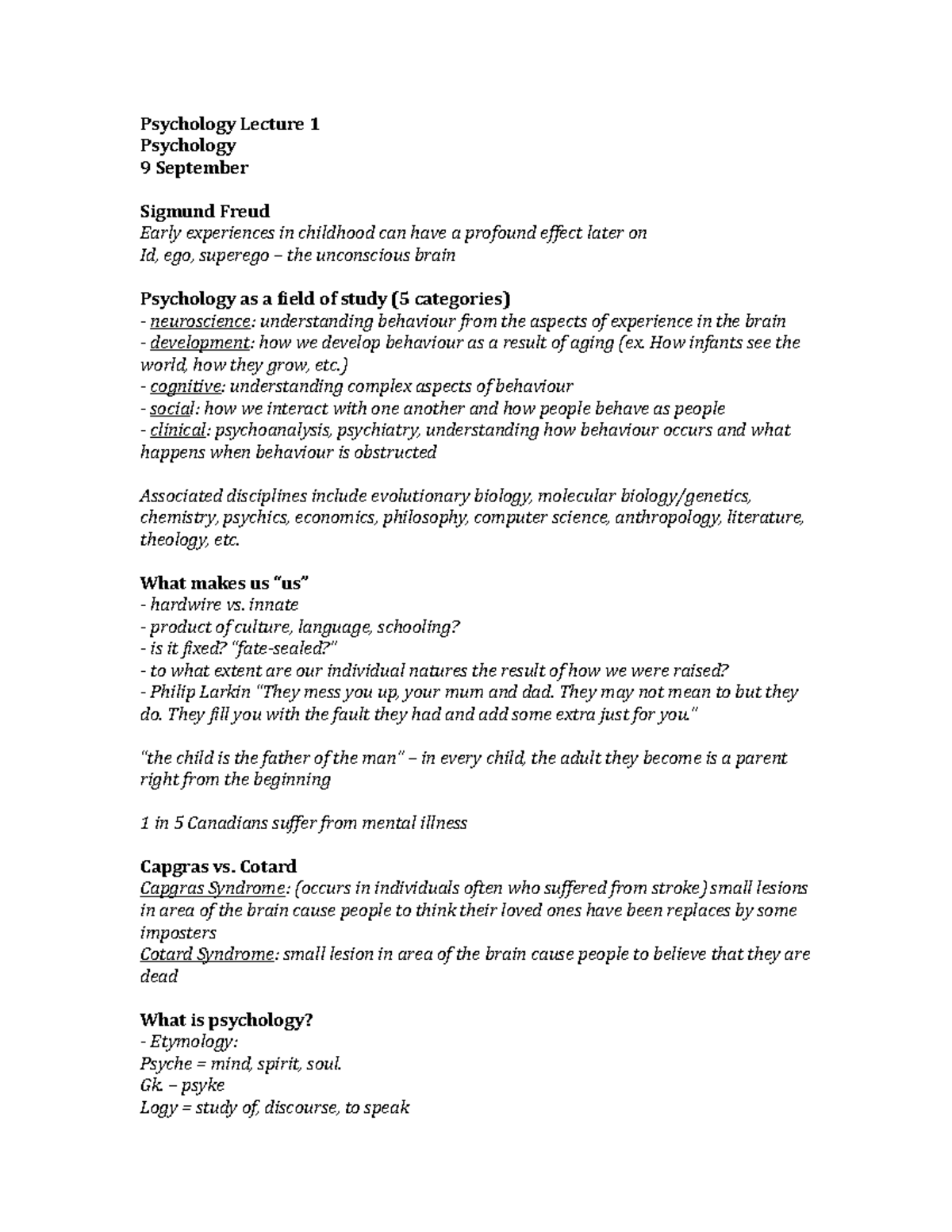 Psychology Lecture 1 - Prof. Neil Fournier - Psychology Lecture 1 ...