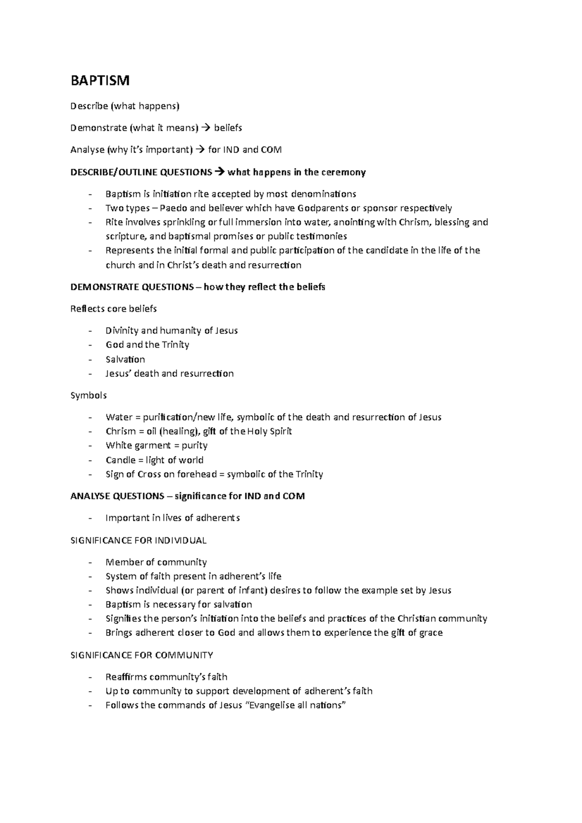 Baptism notes - BAPTISM Describe (what happens) Demonstrate (what it ...