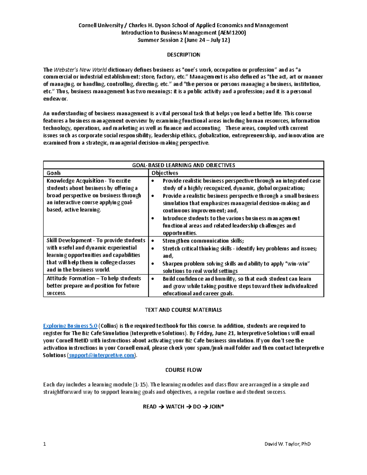 Syllabus AEM1200 Introto Bus Mgmt S2 2024 FNL - Introduction to Business Management (AEM1200 ...