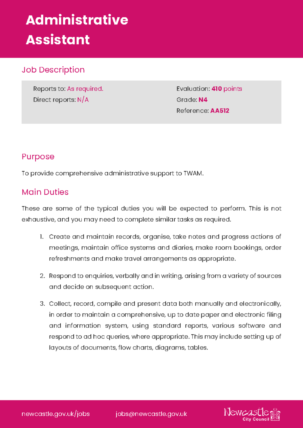 JD - Administrative Assistant - newcastle.gov/jobs jobs@newcastle.gov ...