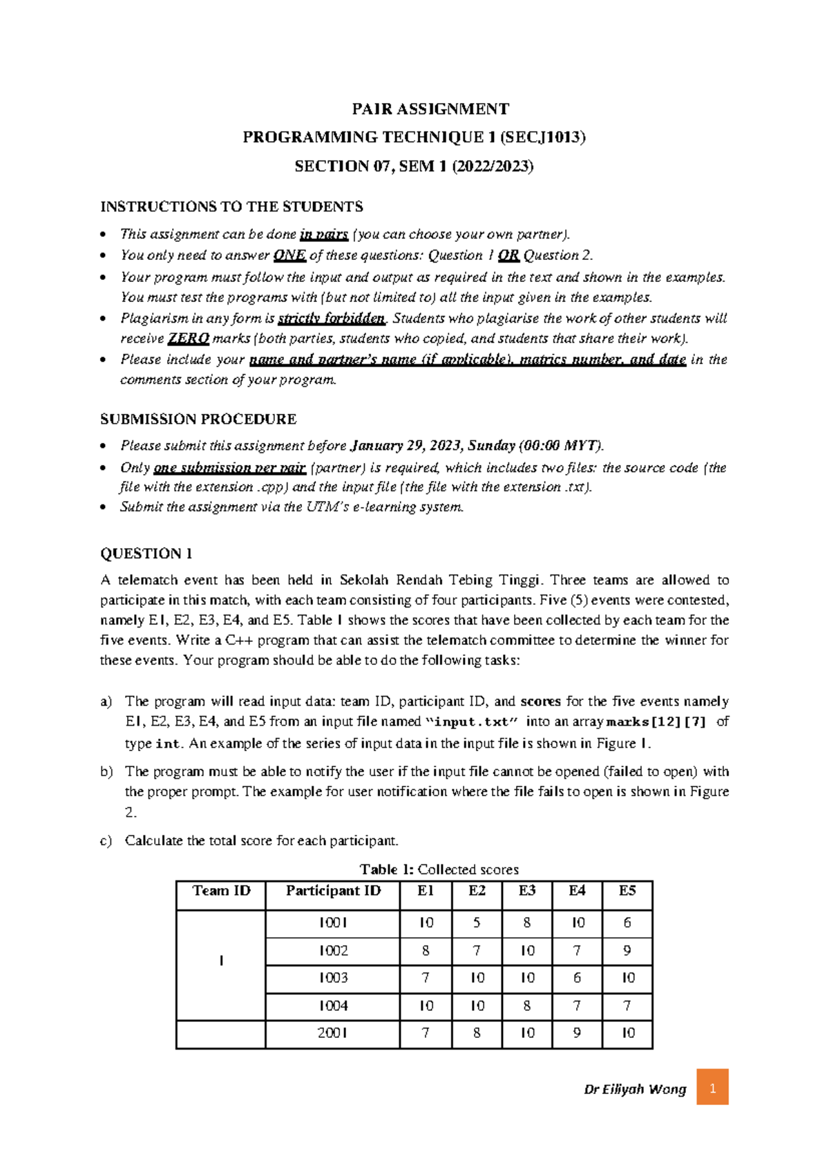 Pair Assignment 2 Assigment Dr Eiliyah Wong 1 Pair Assignment Programming Technique 1