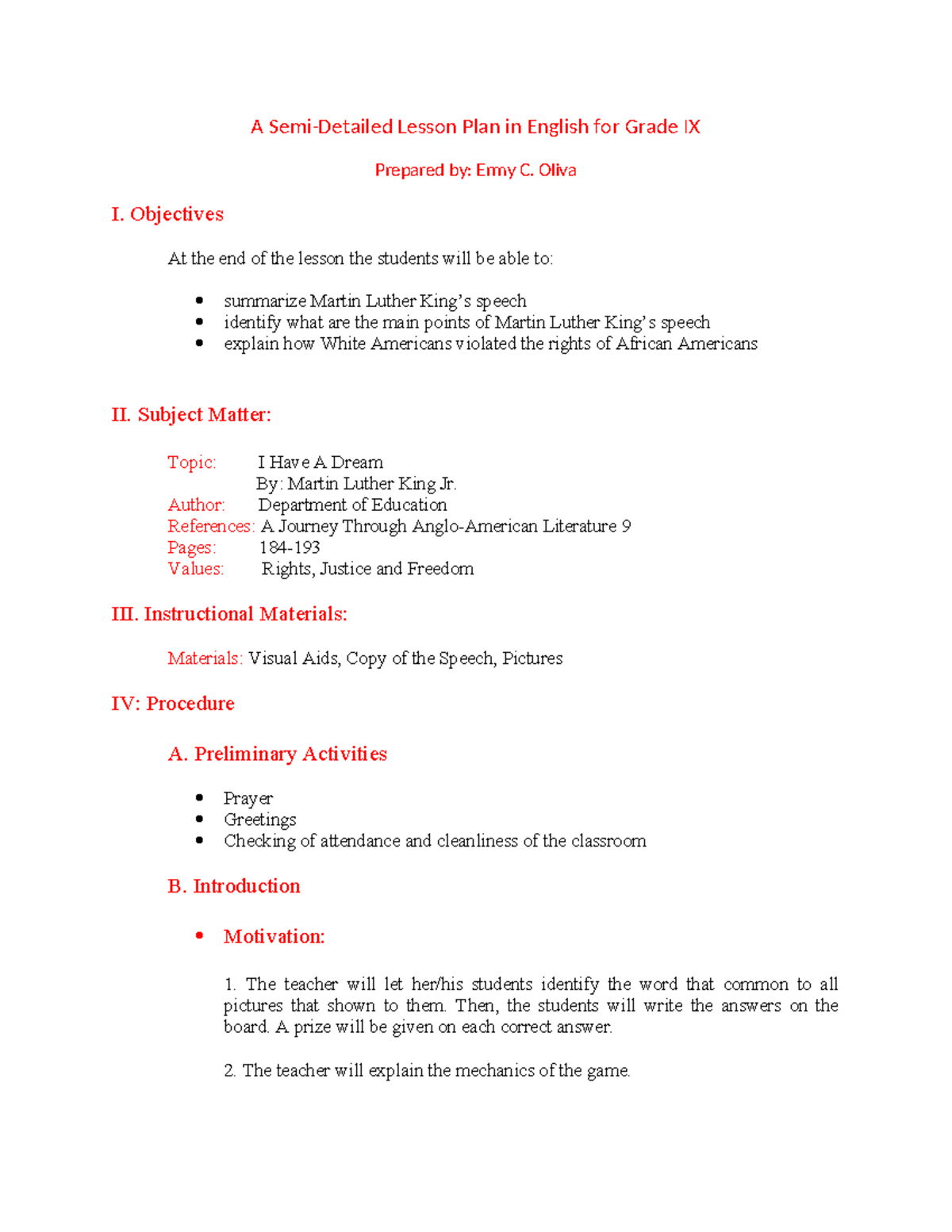 434961038 Dream Lesson Plan 1 - A Semi-Detailed Lesson Plan in English ...