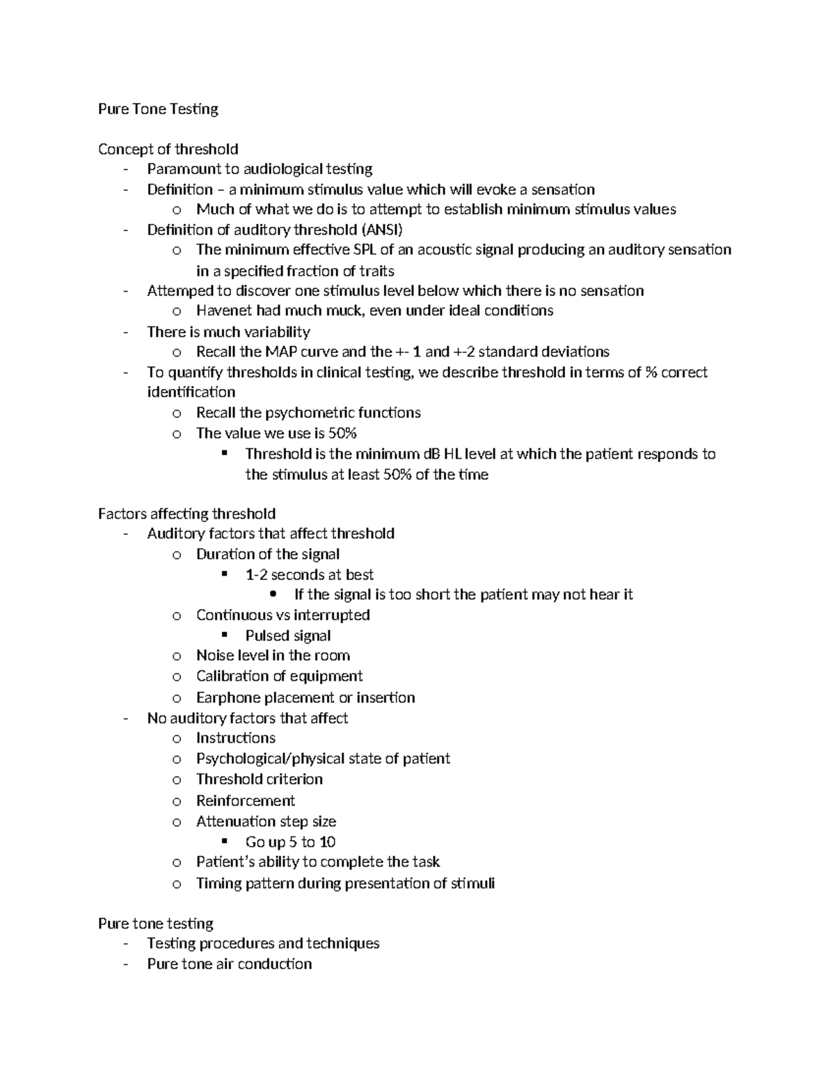 Pure Tone Testing 3:28 - class notes - Pure Tone Testing Concept of ...