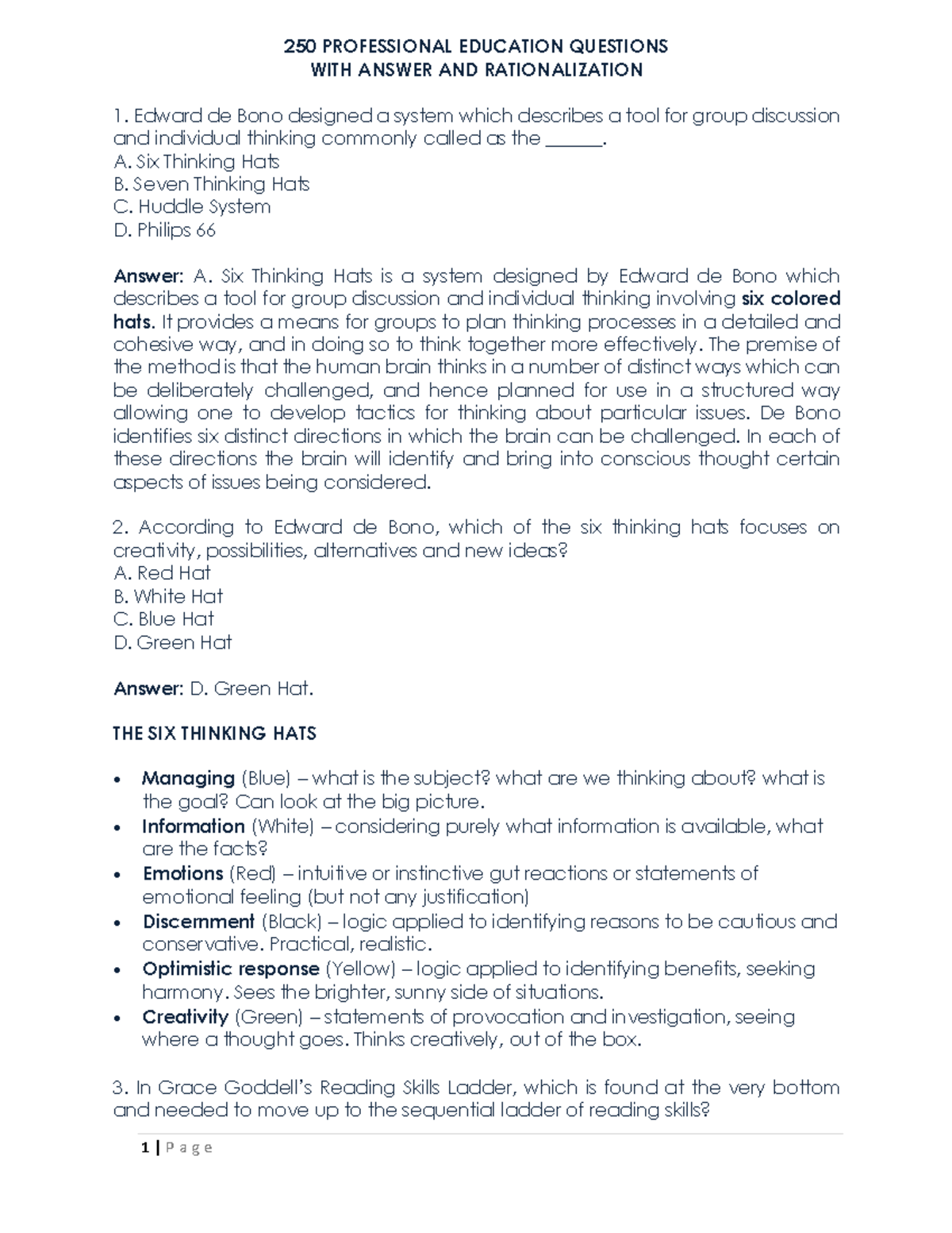 Prof Ed-B - let examination - 250 PROFESSIONAL EDUCATION QUESTIONS WITH ...