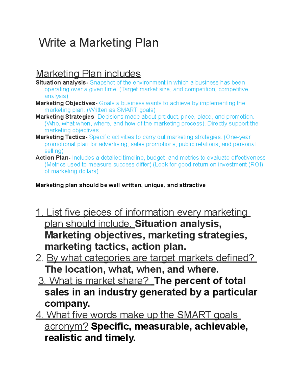 Write a Marketing Plan Notes - Write a Marketing Plan Marketing Plan ...