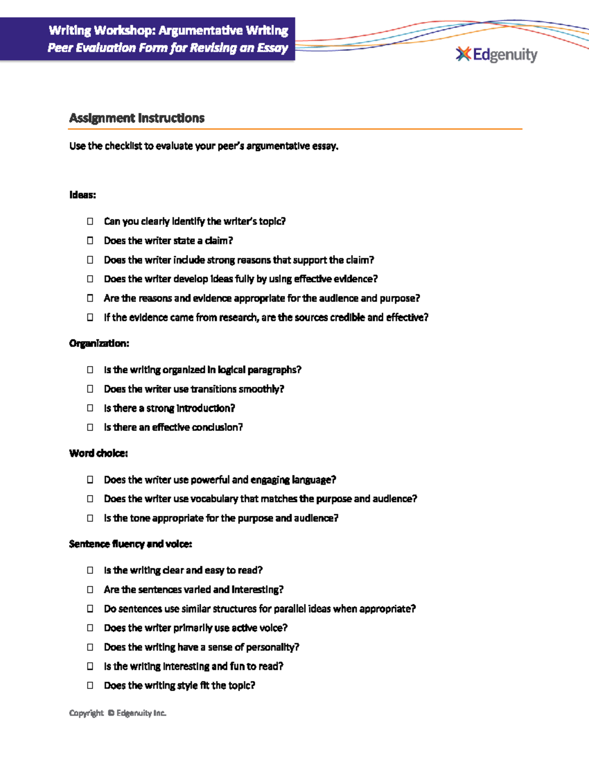 Peer - essay 3 - Writing Workshop: Argumentative Writing Peer ...