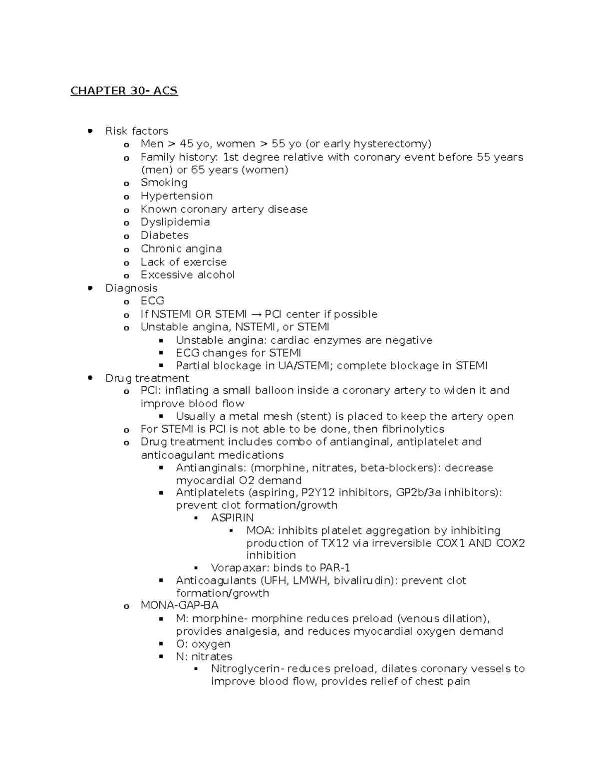 Acs - Lecture notes for Acute Coronary Syndrome - CHAPTER 30- ACS Risk ...