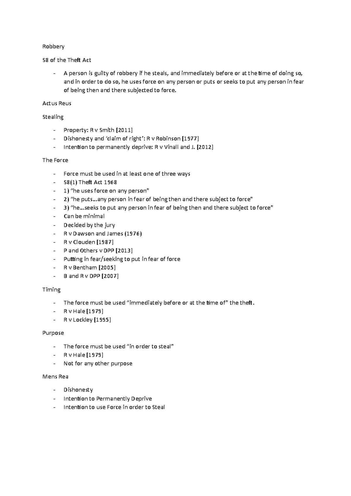 Lecture 20 - Robbery - Robbery S8 of the Theft Act A person is guilty ...