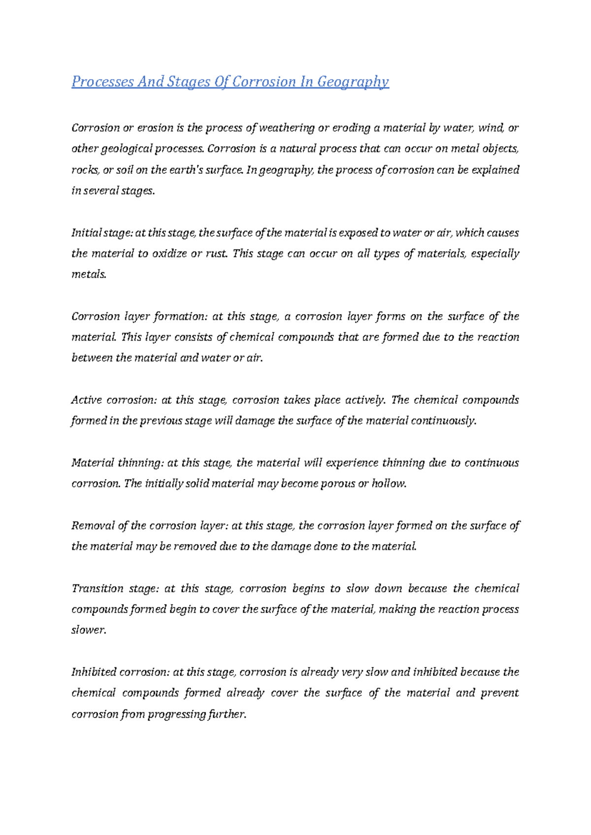 Processes And Stages Of Corrosion In Geography - Corrosion is a natural ...
